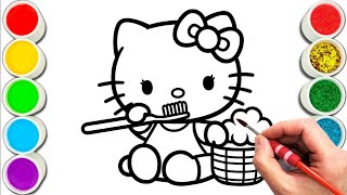 Hello Kitty Practicing Oral Hygiene Brushing Teeth Draw Doovi