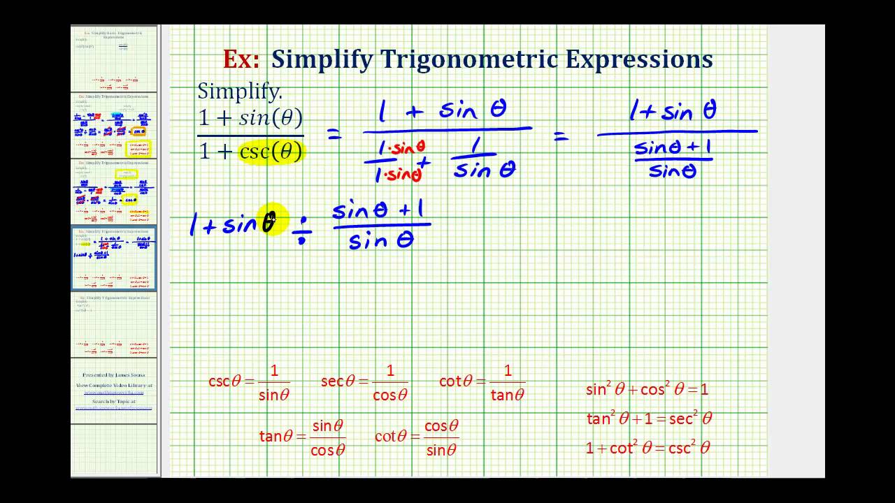 Ex 3 Simplify A Trigonometric Expression Youtube