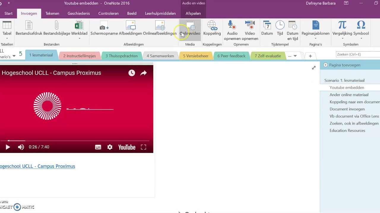 In Onenote Youtube
