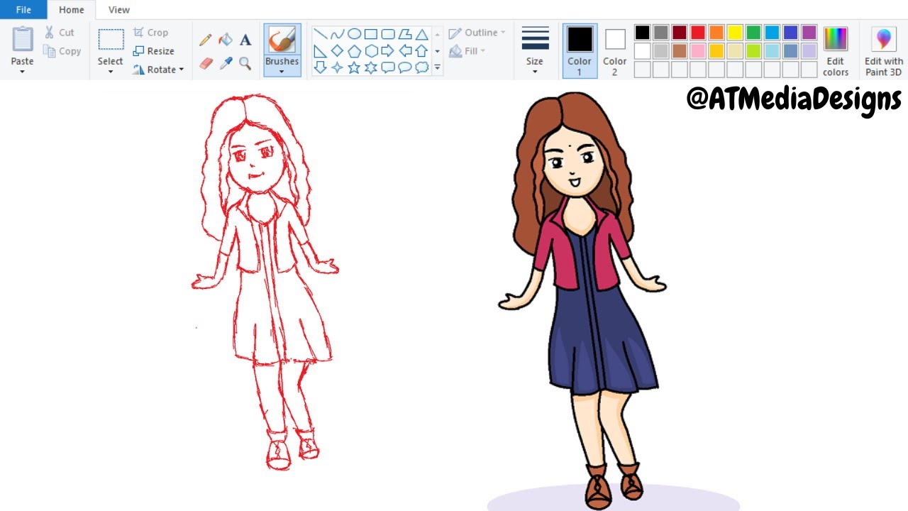How To Draw A Girl So Cute And Easy Using Ms Paint Easy Girl Drawing