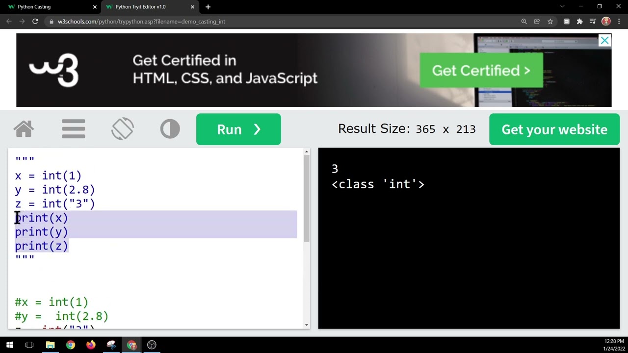 W3schools Python Casting Youtube