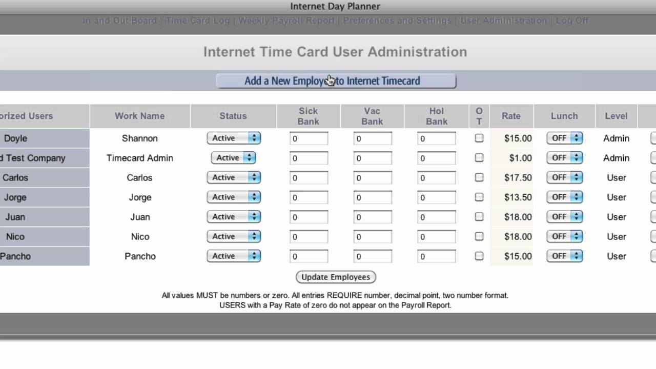 Time Tracking With Internet Timecard Entering Employees Youtube