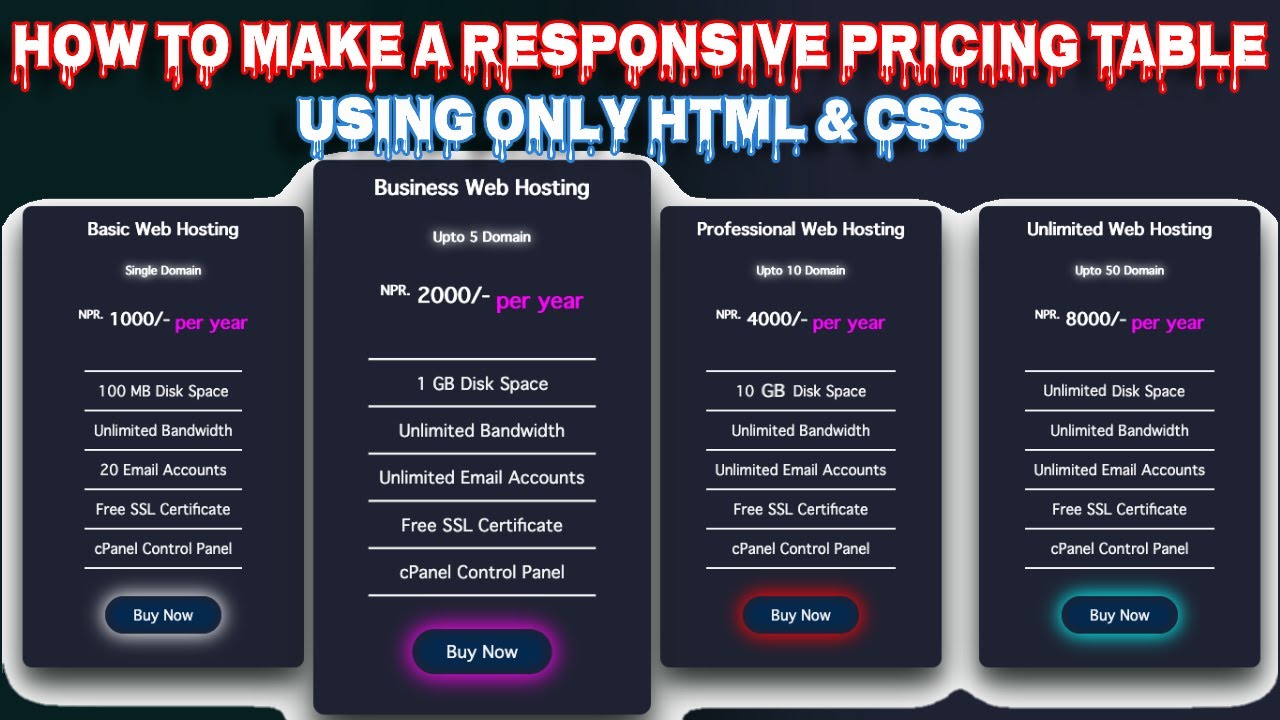 How To Make A Responsive Pricing Table Using Only Html Css Simple
