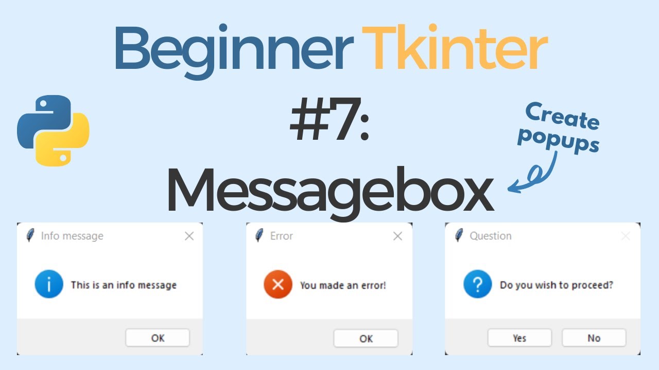 Tkinter Messagebox And Popups Tkinter Tutorial For Beginners 7 Youtube