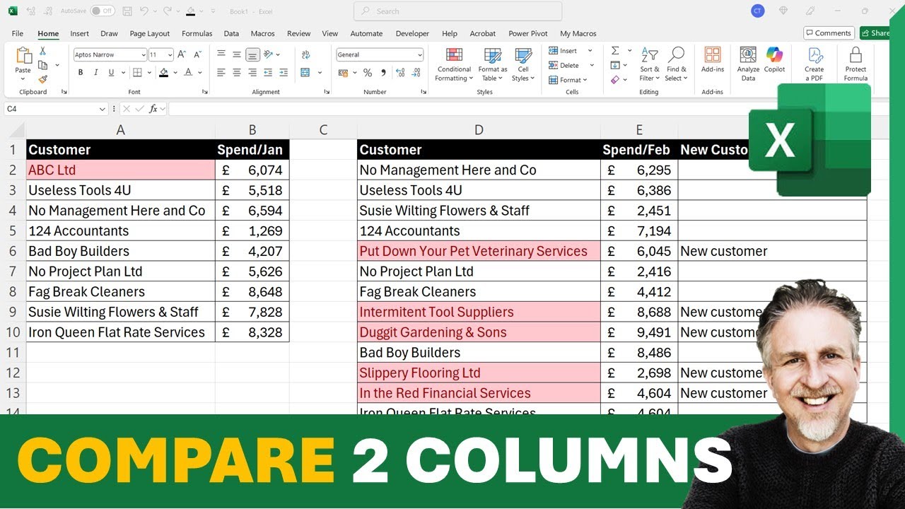How To Compare Two Columns In Excel Show Matches Differences Youtube