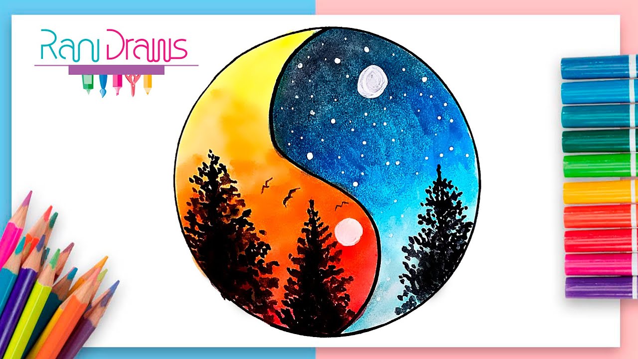 Cómo Dibujar Un Paisaje Día Y Noche Fácil Con Acuarela Ideas De