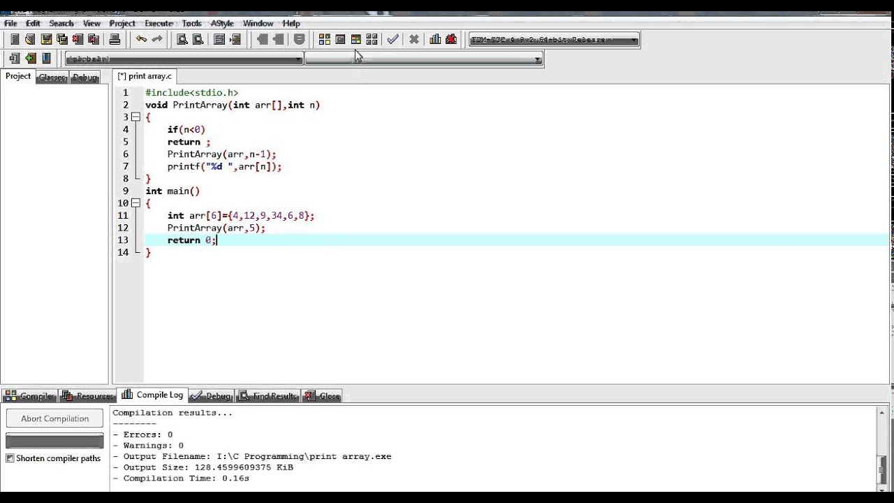 C Program To Print Array Using Recursion Youtube