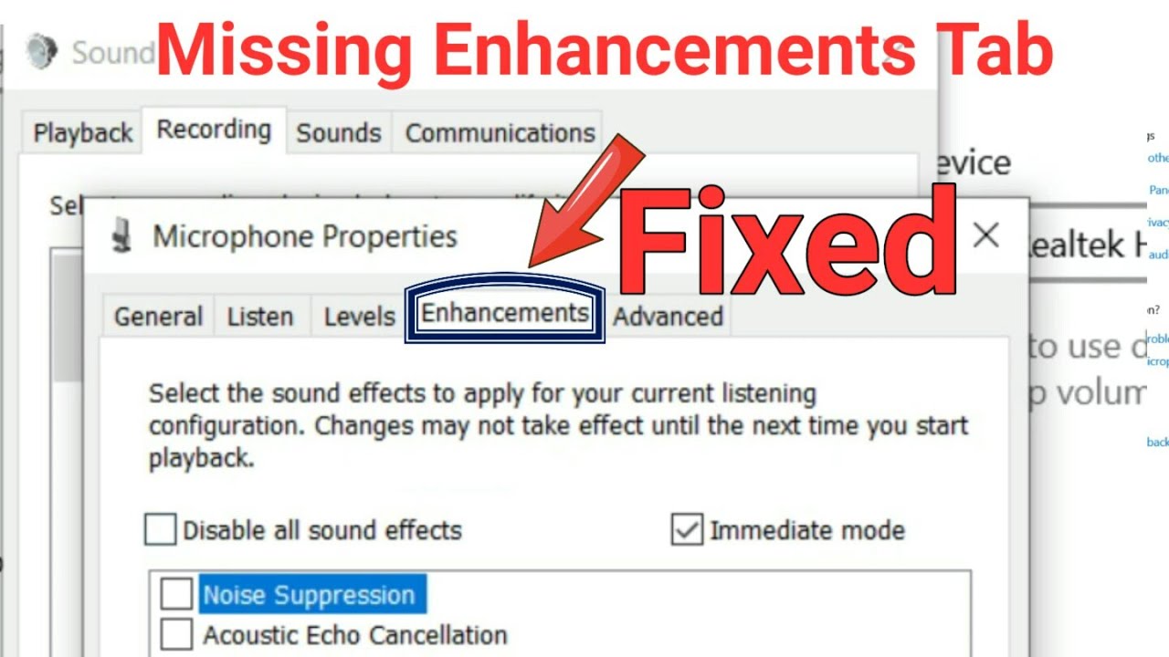 How To Get Enhancements Tab On Windows 10 On Both Speaker And
