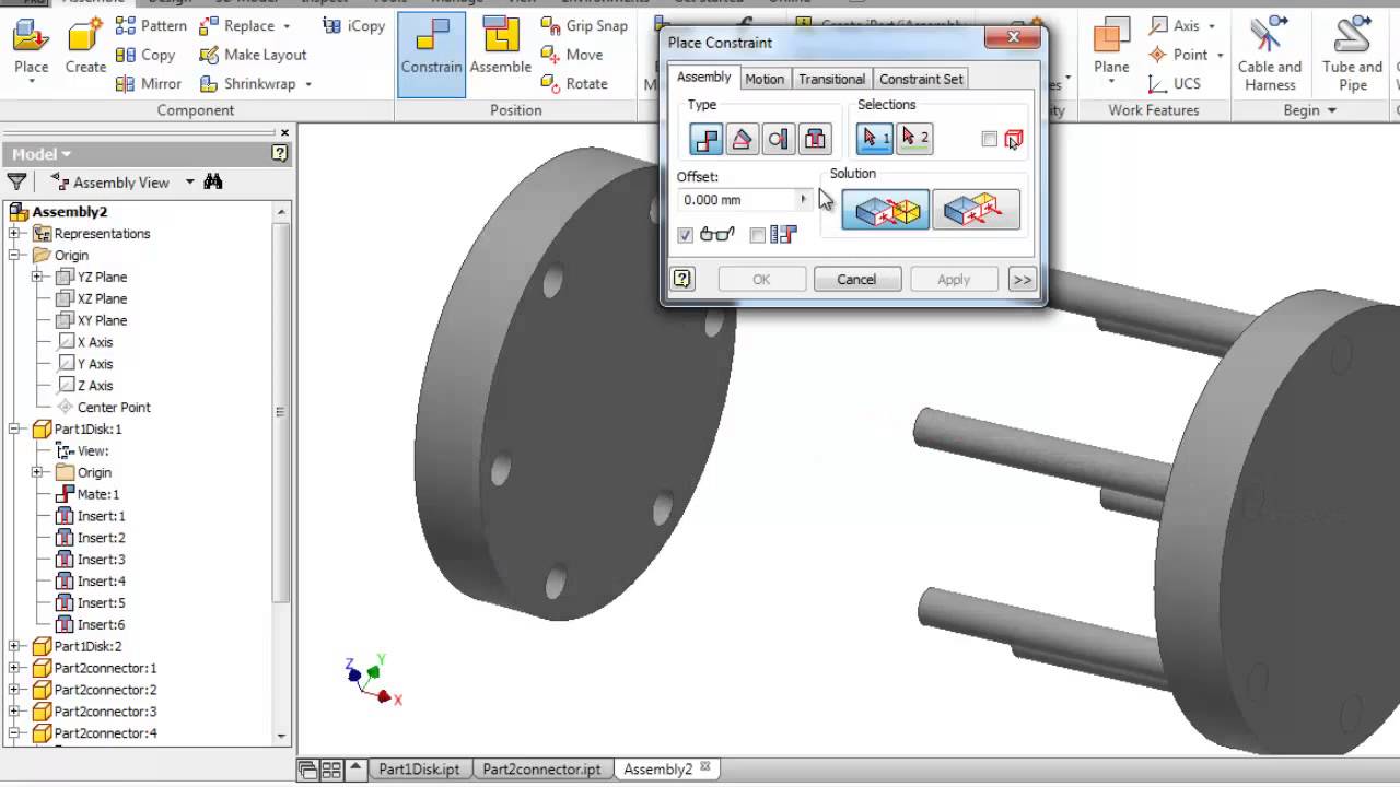 92 Autodesk Inventor Assembly Tutorial Insert Constraint Youtube
