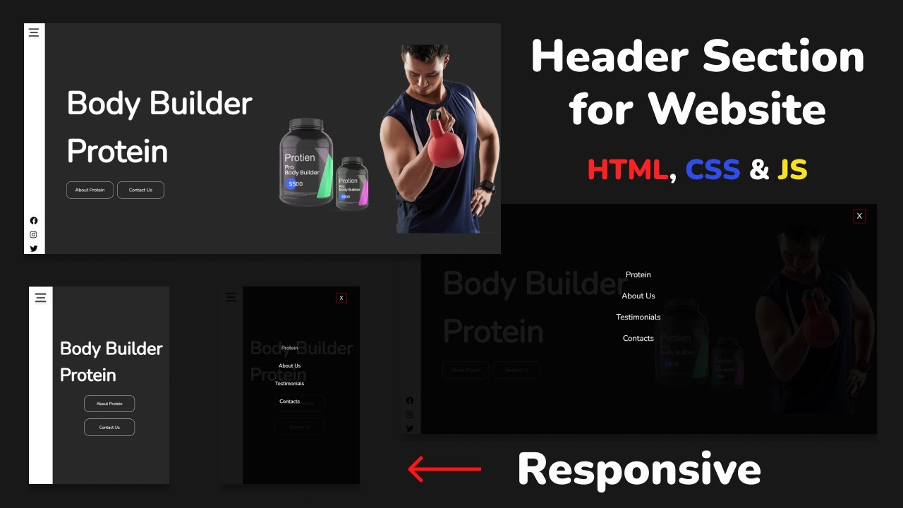 How To Create Responsive Header Section Using Html Css Javascript