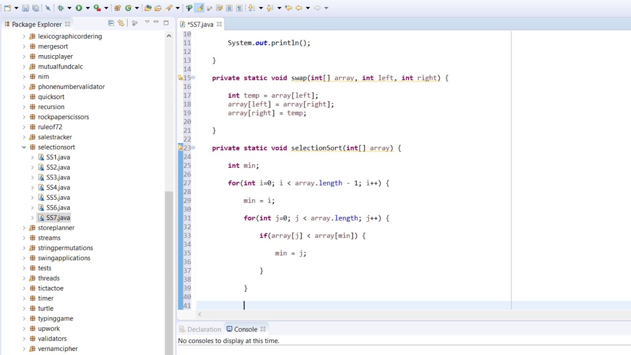 How To Code Selection Sort In Java Youtube