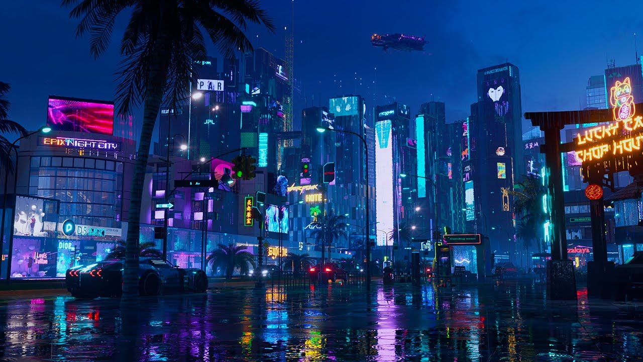 Cyberpunk Night City Walk Rainy Calm Nighttime Ambience Sleep Focus
