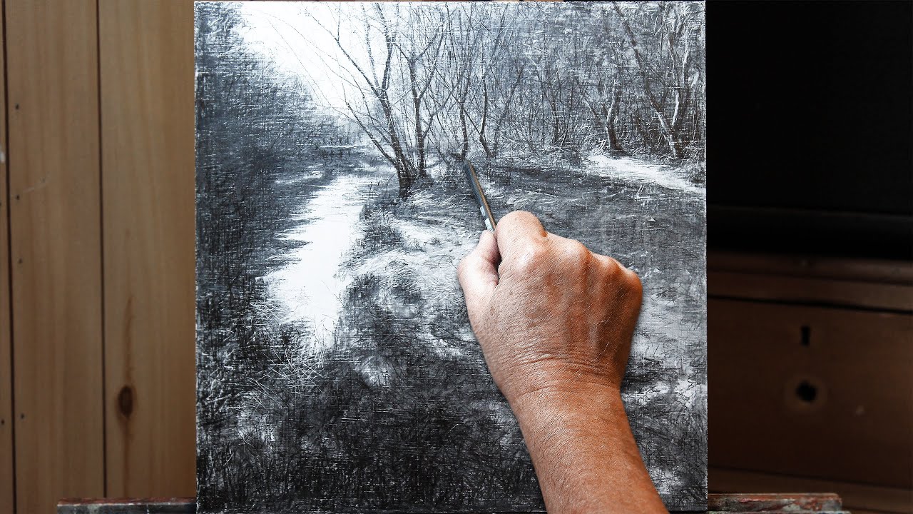 Time Lapse Drawing Riverbank Ii Charcoal And Graphite Youtube