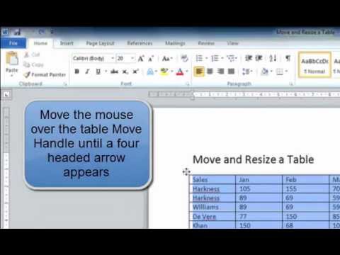 Ms Word 2010 Move And Resize Tables Youtube
