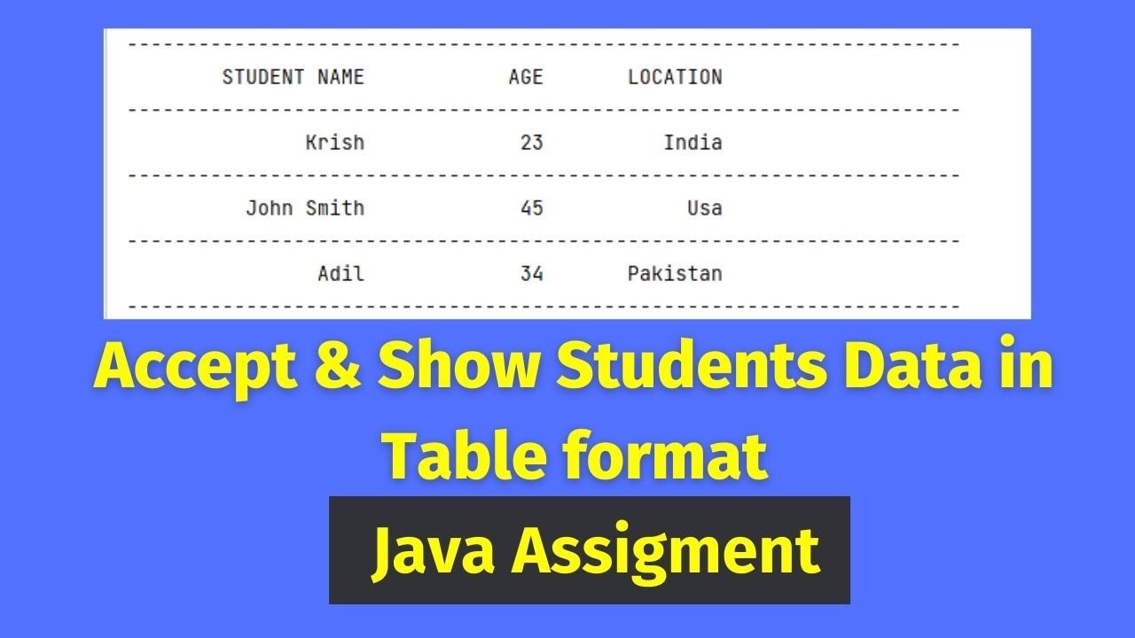 Display Student Data In Tabular Format Student Details Program In