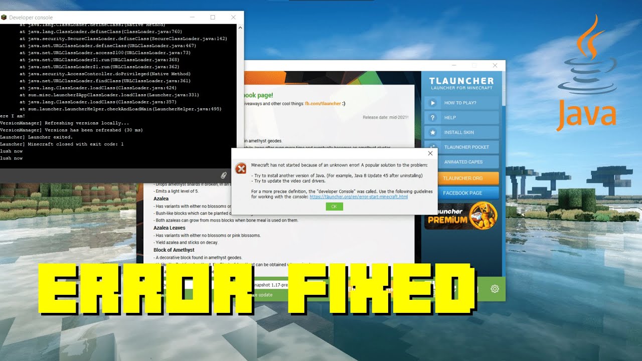 How To Fix Java Error In Tlauncher 2021 Minecraft Snapshot 1 17