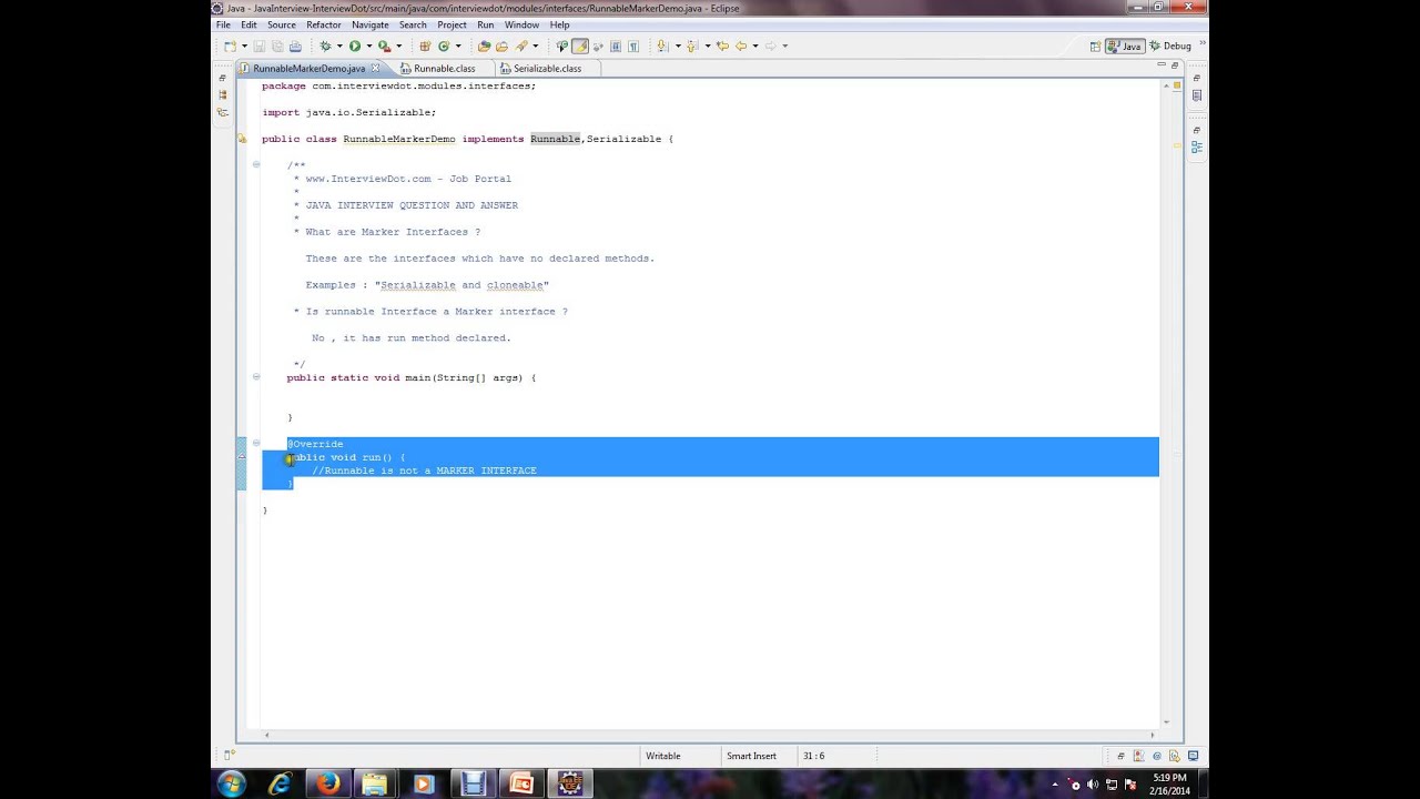 Java Marker Interface Runnable Interface Youtube