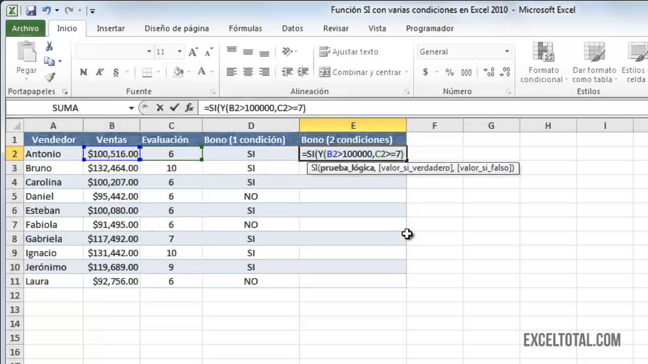 Función Si Con Varias Condiciones En Excel Youtube