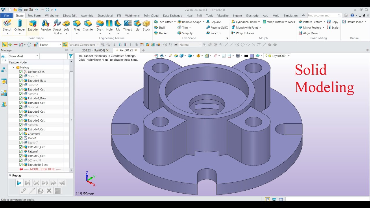 Zw3d Exercise 35 Solid Modeling Youtube
