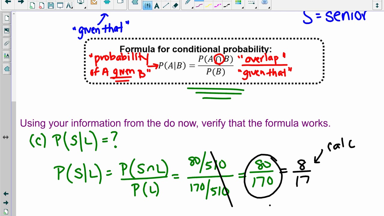 Conditional Probability With The Formula Youtube
