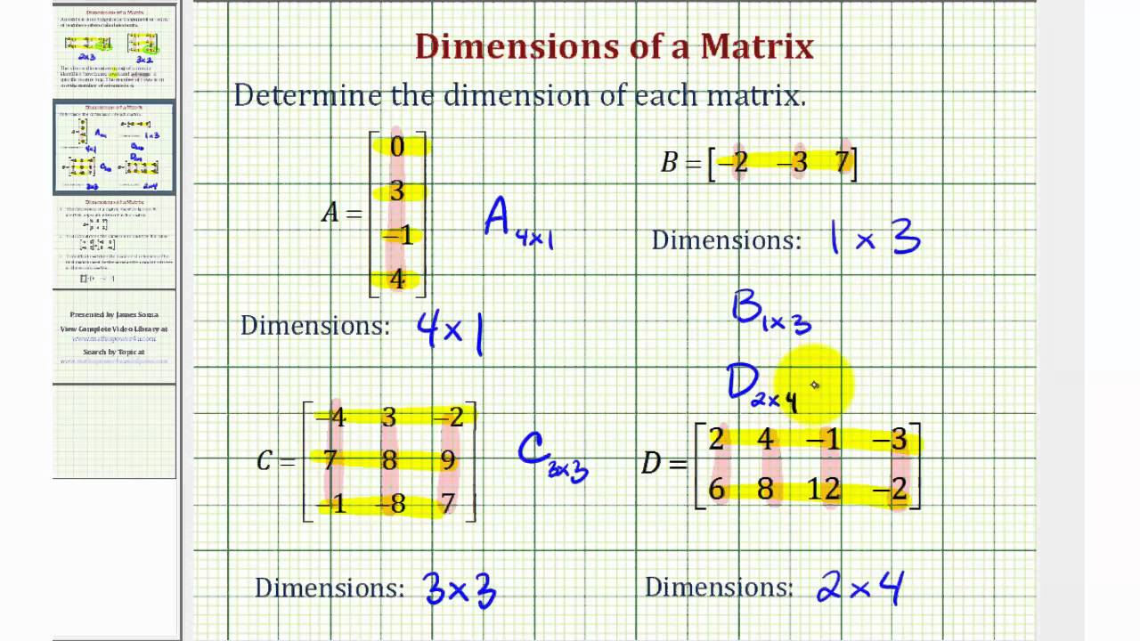 Dimensions Of A Matrix Youtube