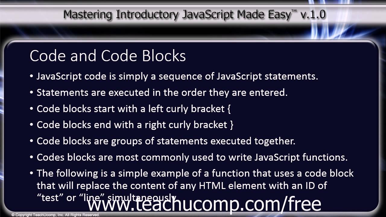 Javascript Training Tutorial Code And Code Blocks Youtube