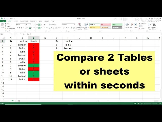 How To Compare Two Tables In Excel For Differences Infoupdate Org