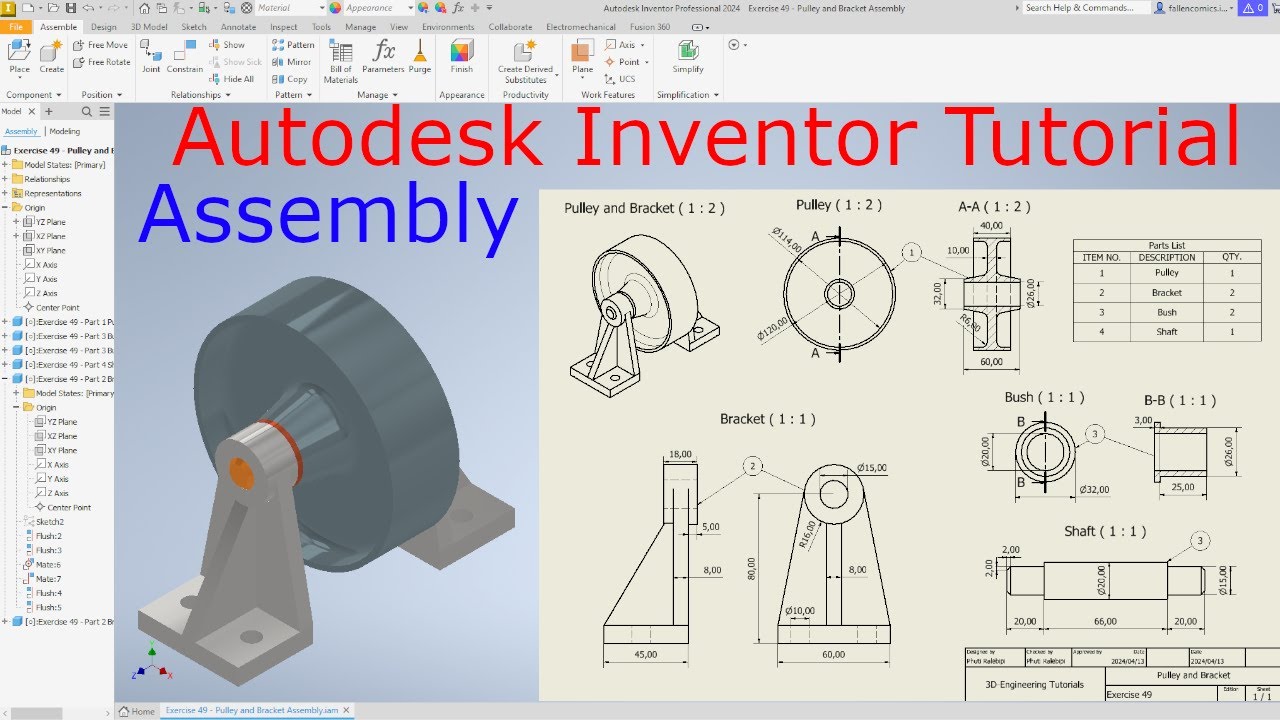 Pulley And Bracket Assembly Autodesk Inventor Tutorial Youtube
