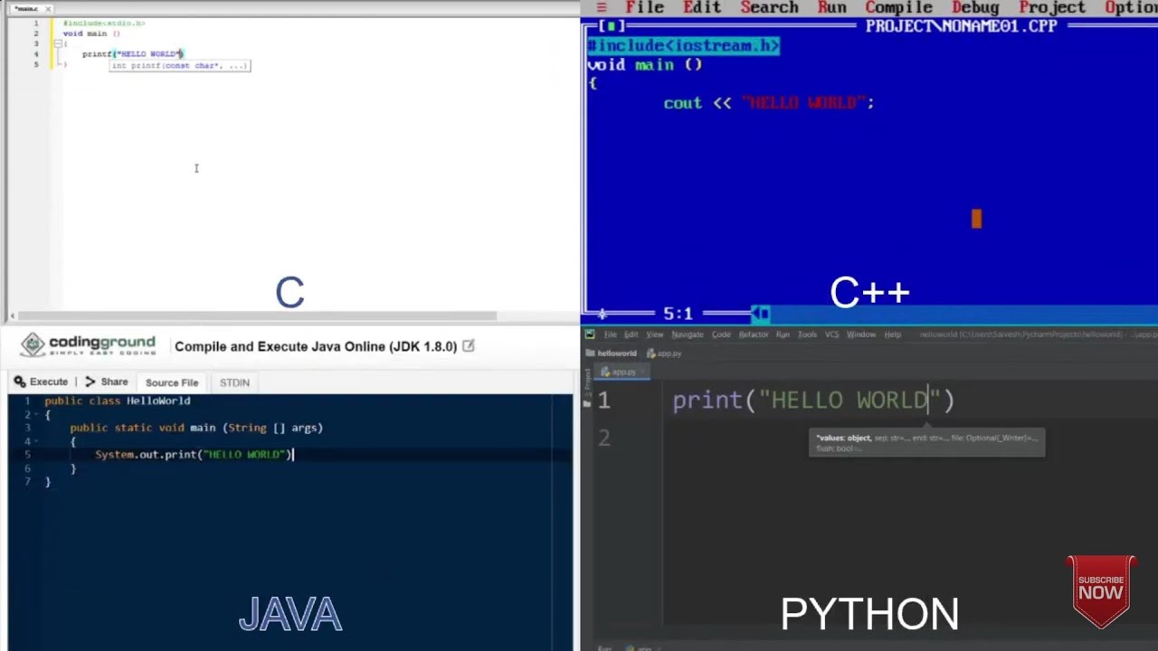 Basic Hello World Program Comparison Youtube