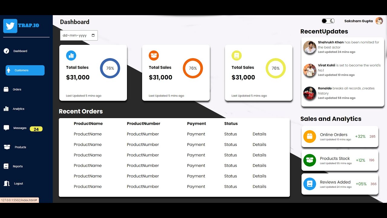 Building An Interactive Admin Dashboard With Html Css And Javascript