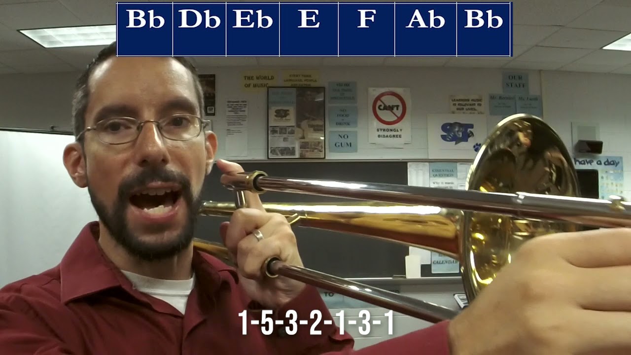 Concert B Flat Blues Scale Trombone Tutorial Note Map Youtube