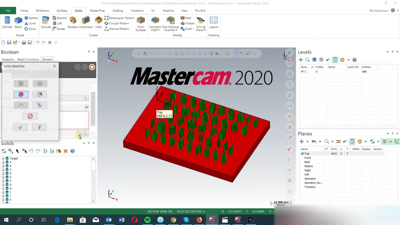 Mastercam 2020 Solid Boolean Youtube