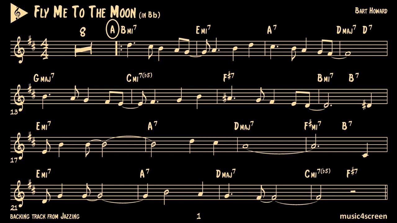 Fly Me To The Moon In Bb Sheet Music With Backing Track Youtube