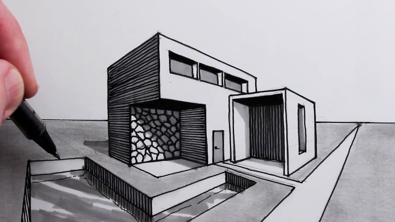 How To Draw A Cottage House In Two Point Perspective Colour Wash Yleav