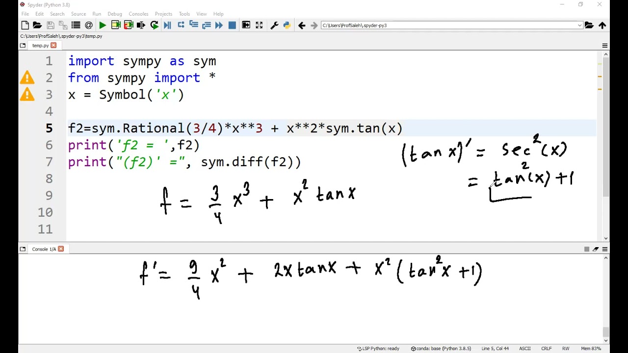 Derivatives Using Python Sympy Youtube