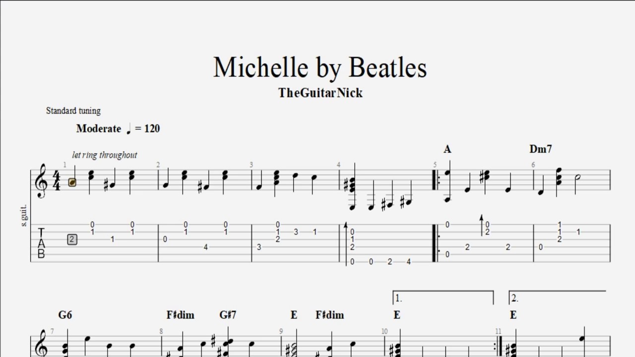Beatles The Michelle Tab Guitar Tm Ray Youtube