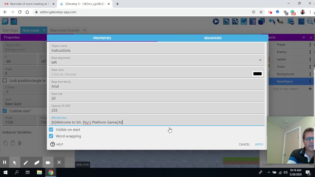 Gdevelop 10 Start Screen Instructions Youtube