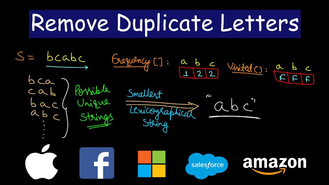 Remove Duplicate Letters Leetcode 316 Youtube