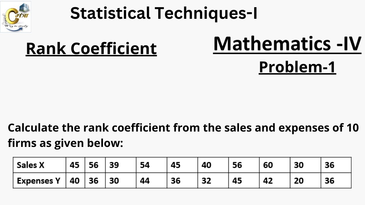 Rank Correlation Rank Correlation Coefficient Problem 1 Youtube