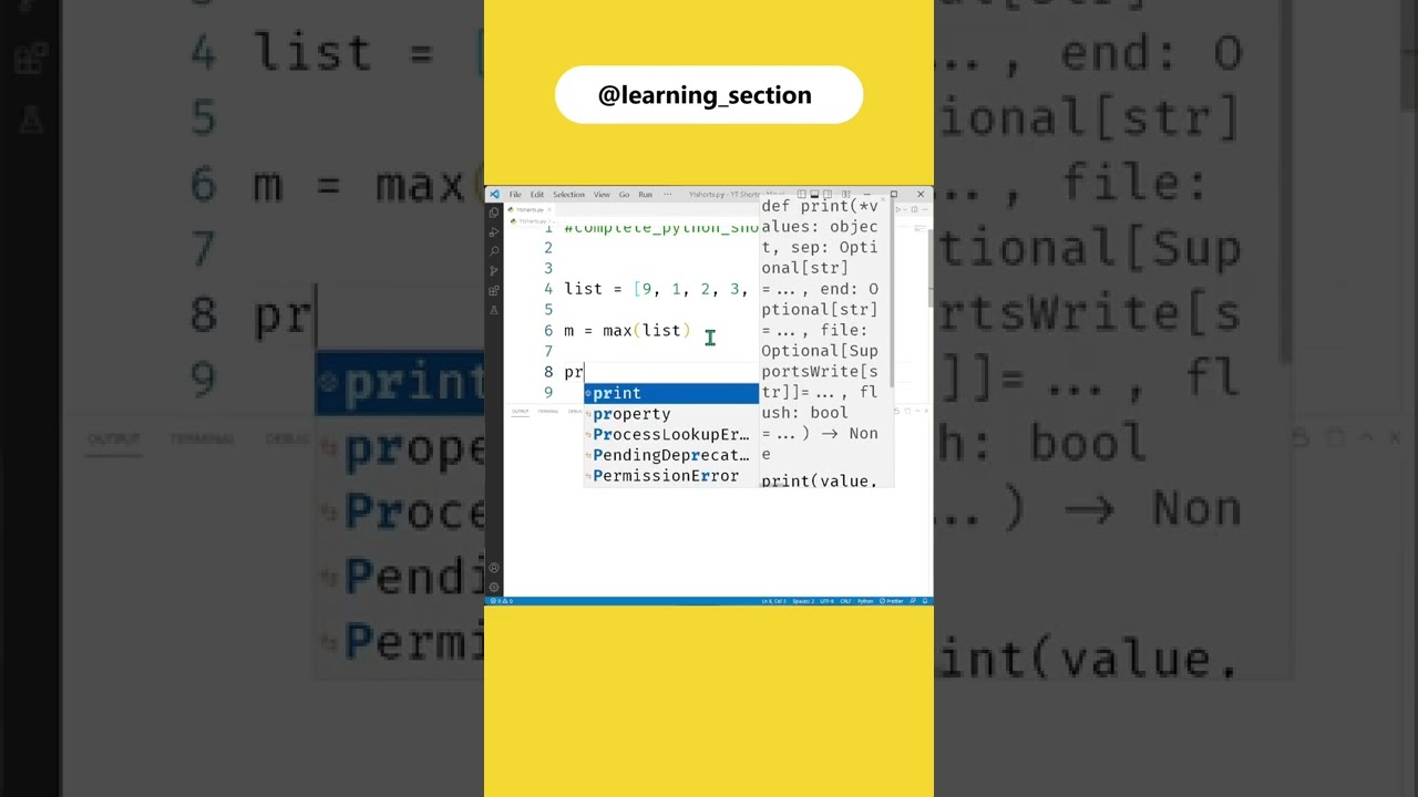 Maximum Number From List Python Learning Section Youtube