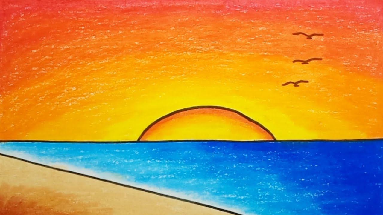 Easy Steps To Draw Sunset Sunset Drawing How To Draw A Sunset Step