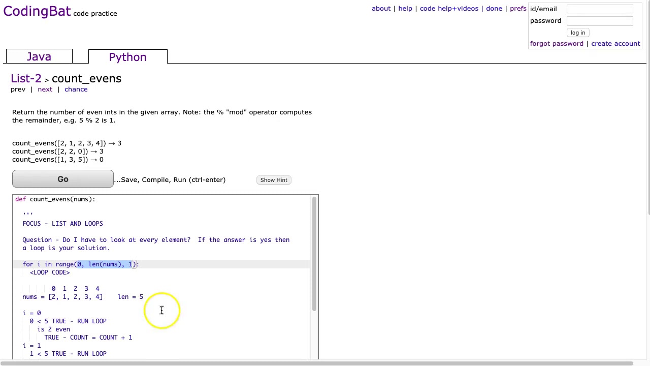 Codingbat Count Events Python Youtube