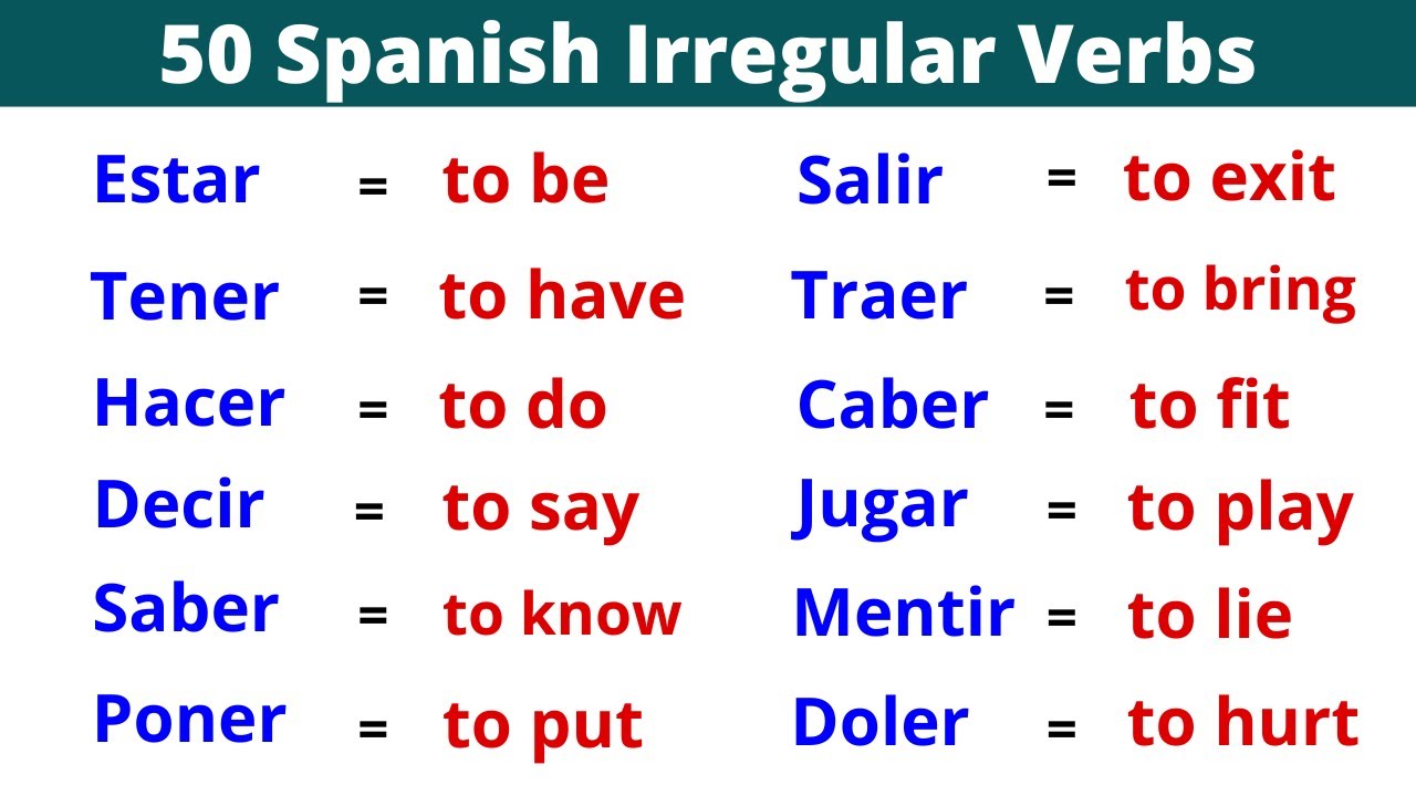 Common Spanish Irregular Verbs List And Sentences Spanish 48 Off