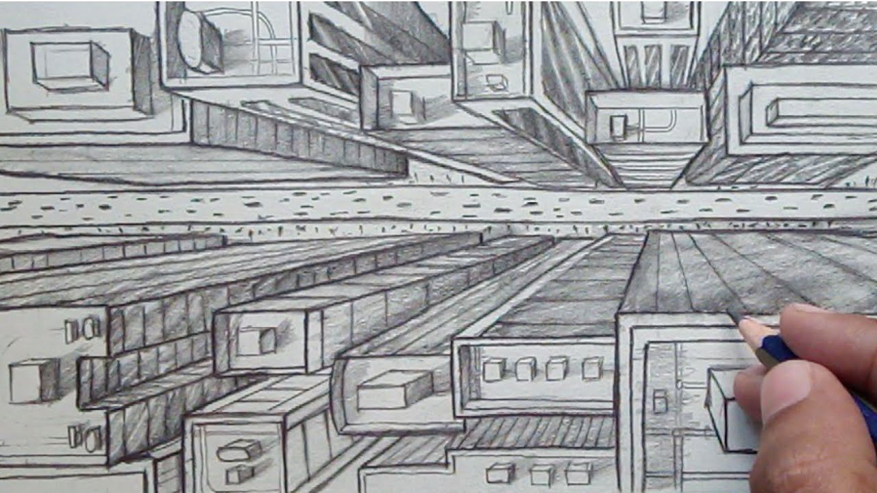 How To Draw 1 Point Perspective Bird S Eye View Step By Step Youtube