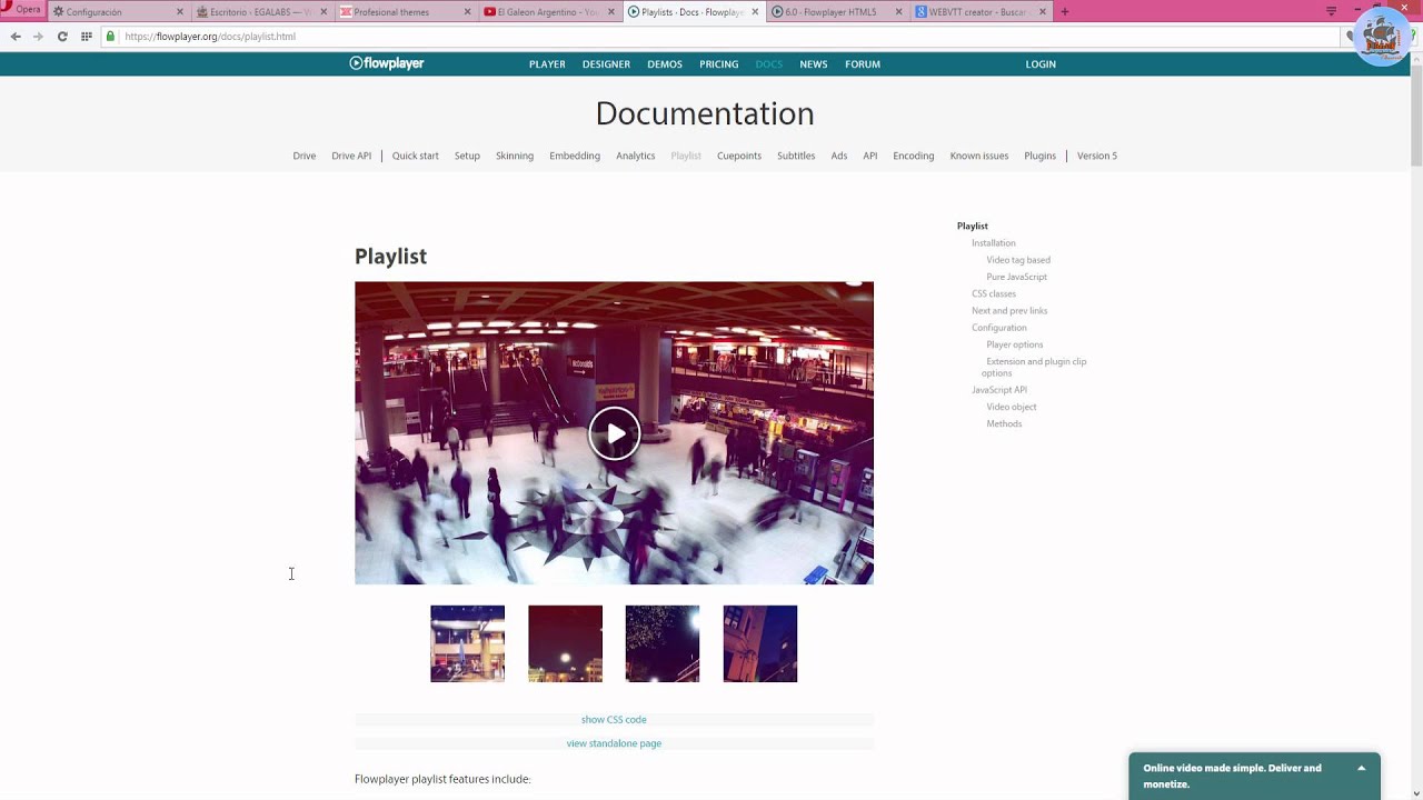 Reproductores Html5 Flowplayer Playlist Youtube