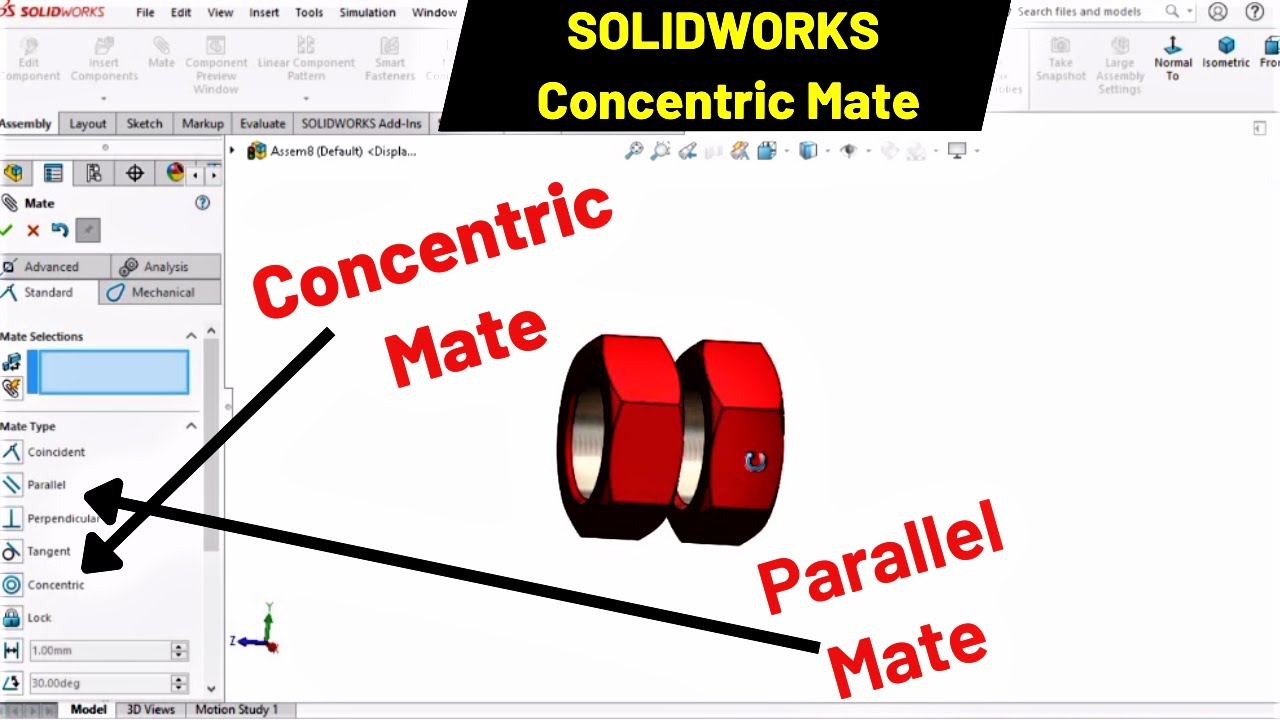 Concentric And Parallel Mate In Solidworks Assembly Youtube