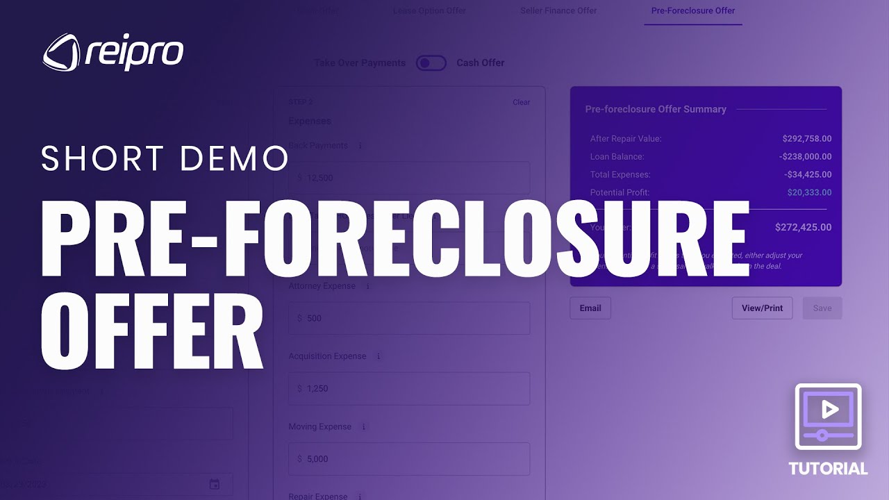 Calculating The Perfect Pre Foreclosure Offer Reipro Software Youtube