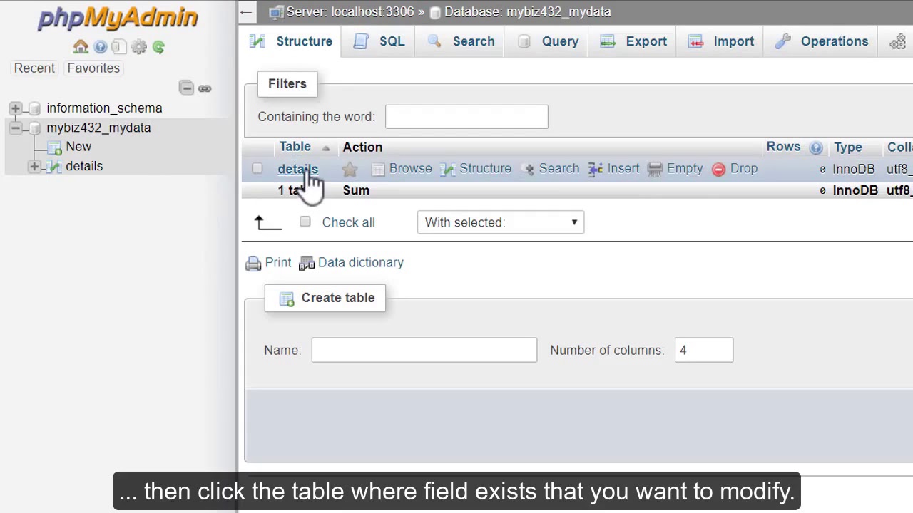 Modifying Fields Into Database Tables With Phpmyadmin Hostimul Youtube