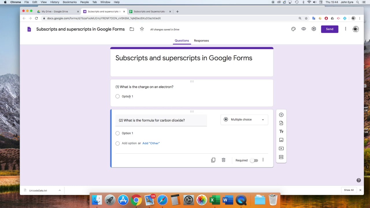 How To Enter Subscripts And Superscripts In Google Forms Youtube