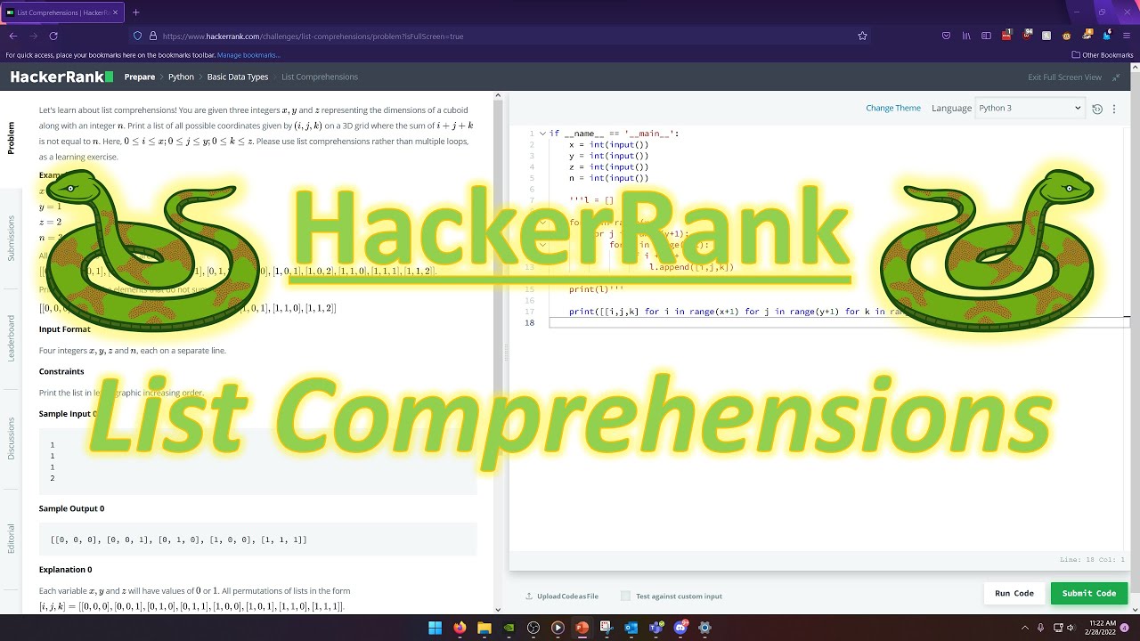 Hackerrank Python List Comprehensions Youtube